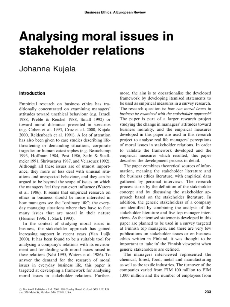 Analysing Moral Issues | PDF | Stakeholder (Corporate) | Morality