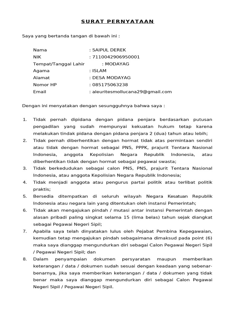Format Surat Pernyataan 8 Poin - Ipul Fixx Edit 2 | PDF