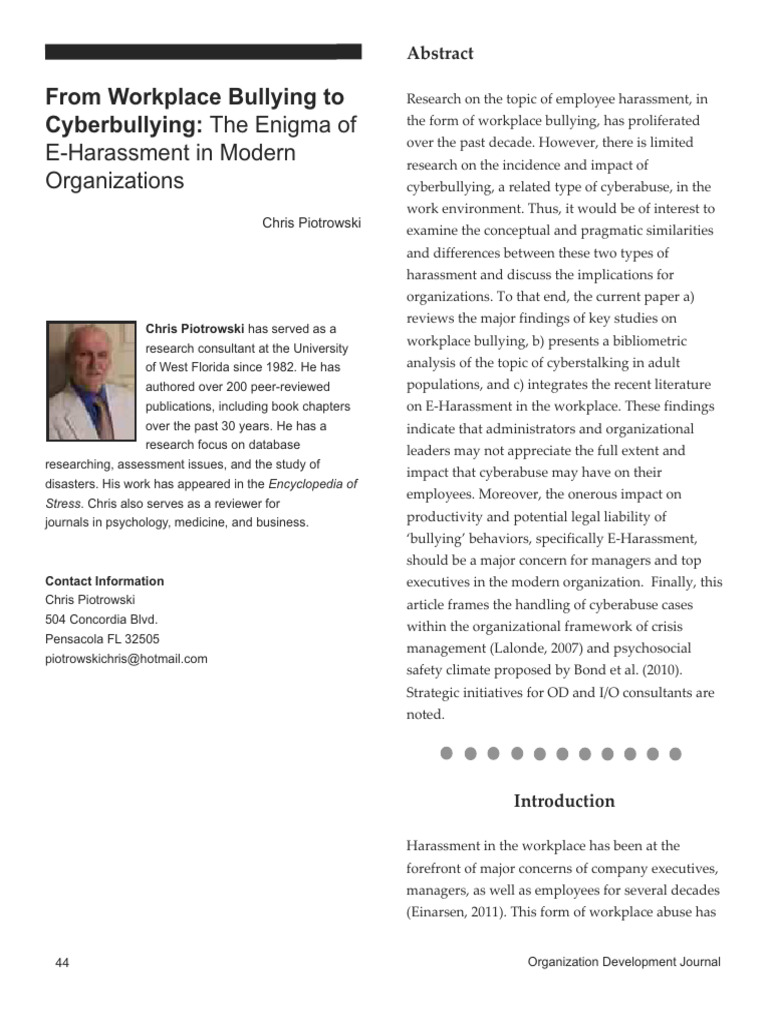 E-Harassment: Cyberbullying in Workplaces | PDF | Workplace Bullying ...