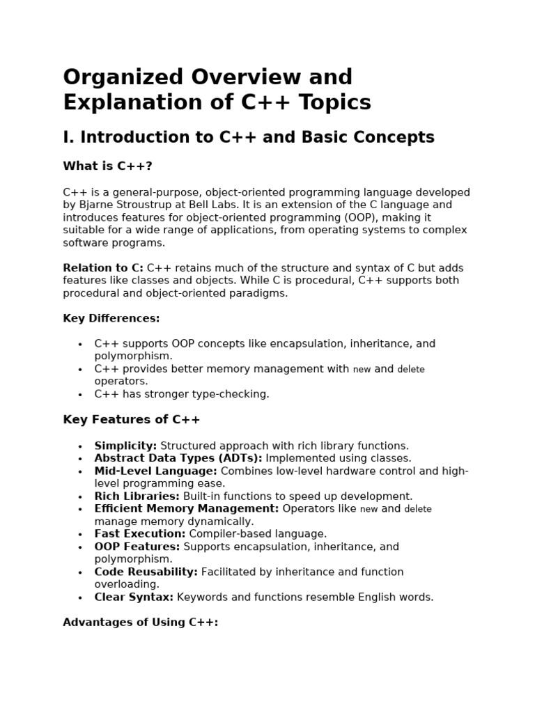 Organized Overview and Explanation of C | PDF | C++ | Object Oriented ...