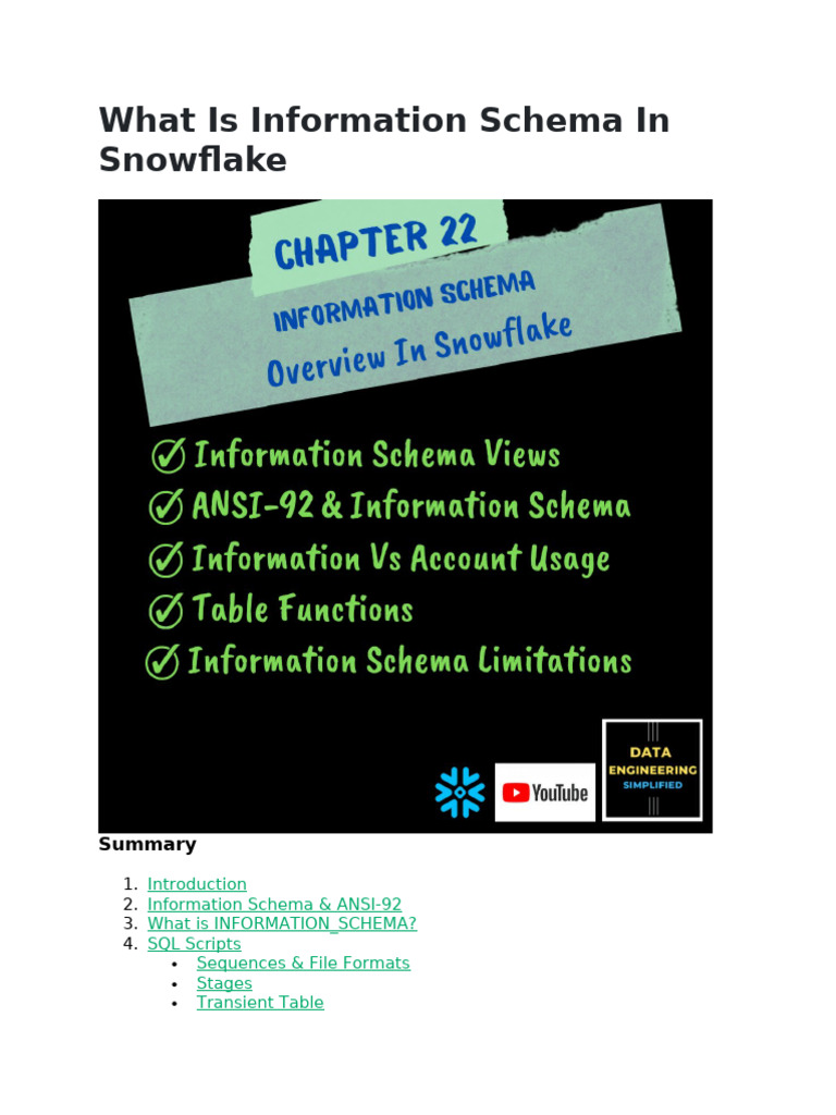 Snowflake Information Schema Guide | PDF | Databases | Database Schema