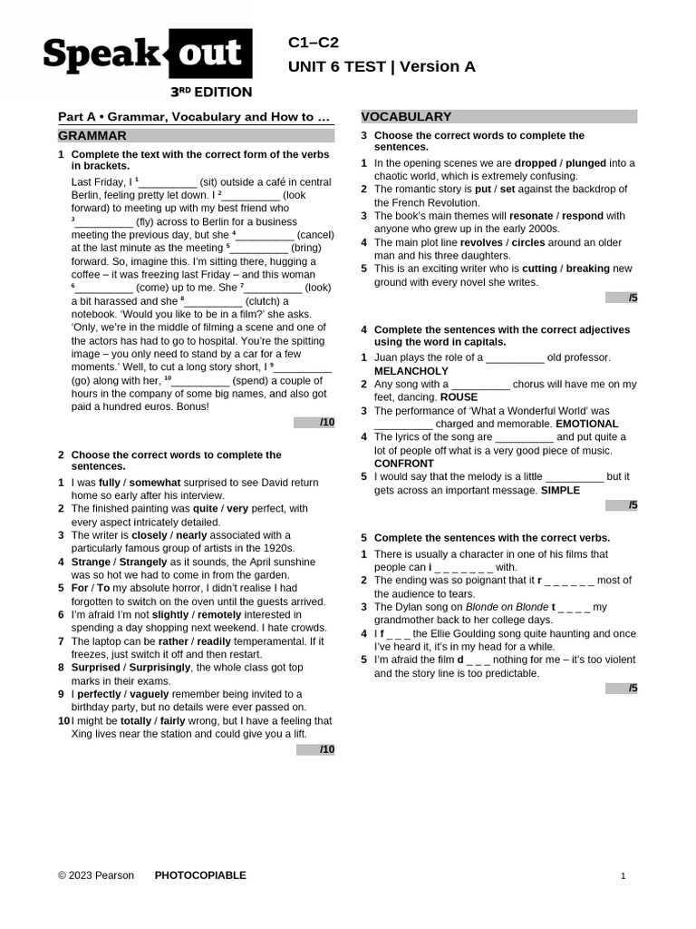 SO3 - C1-C2 - Unit Test - U6A | PDF | Linguistics