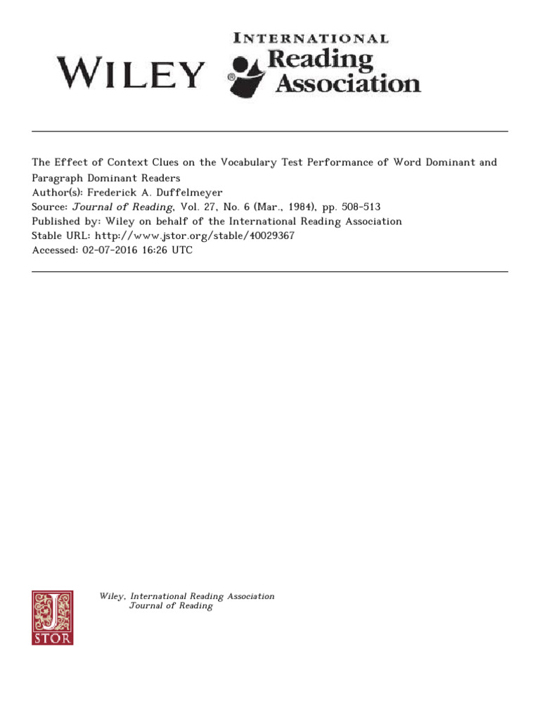 Wiley, International Reading Association Journal of Reading | PDF ...