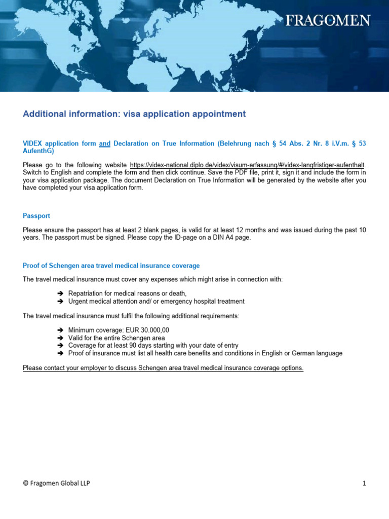 Information Sheet Visa Application | PDF
