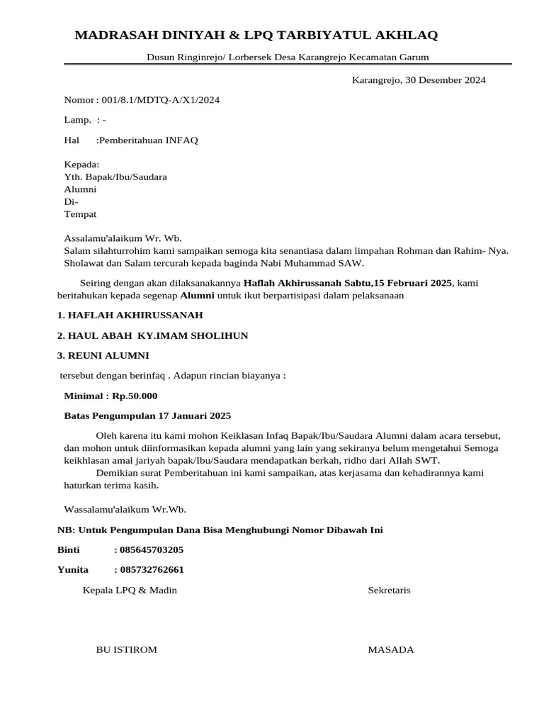 Surat Pemberitahuan Mas Slamet TERBARU | PDF