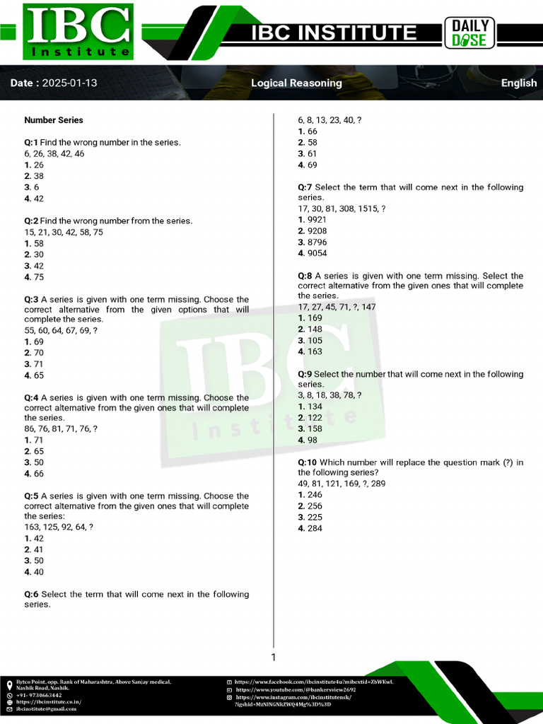 Logical Reasoning English 2025-01-13 Ibc Institute | PDF