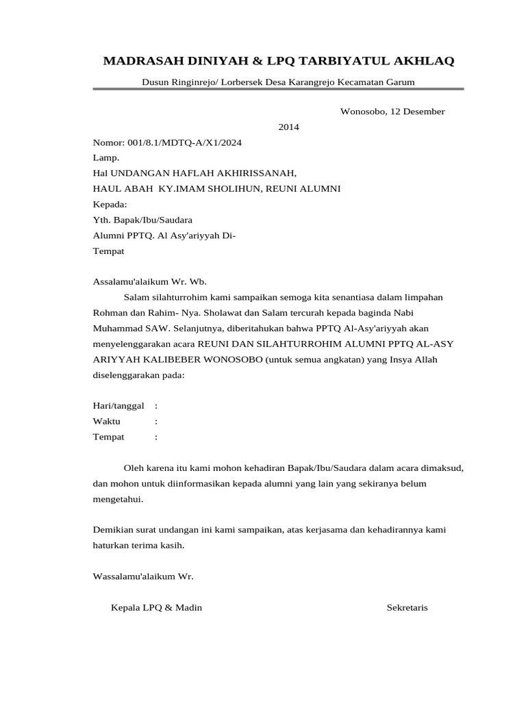 Undangan Pemberitahuan Mas Slamet TERBARU | PDF