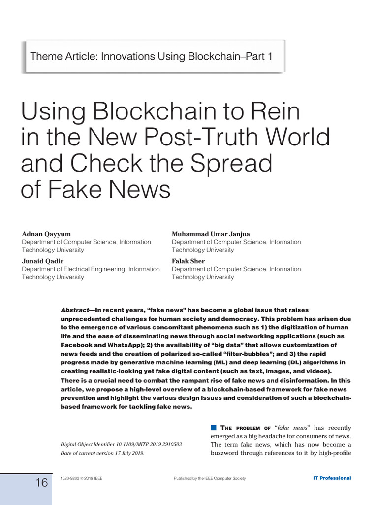 Using Blockchain to Rein in the New Post-Truth World and Check the ...