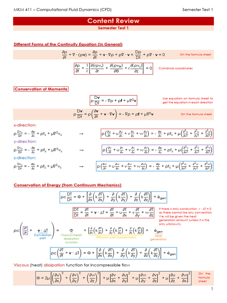 Semester Test 1 Content Review | PDF | Viscosity | Fluid Dynamics