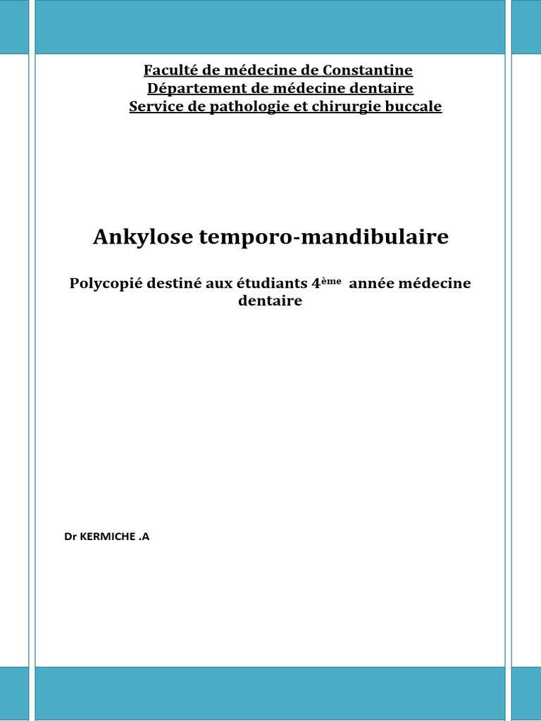 Ankylose Temporo-Mandibulaire: Guide Étudiant | PDF | Tomodensitométrie ...