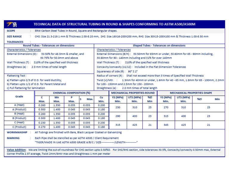 Technical Data ASTM A500 & A500M | PDF | Industrial Processes ...