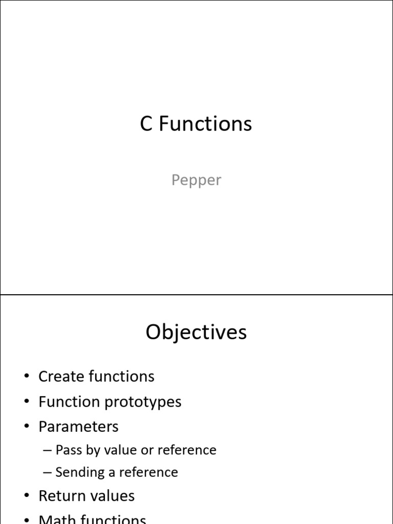 w3-w4 C Functions Pepper | PDF | Parameter (Computer Programming) | Variable (Computer Science)