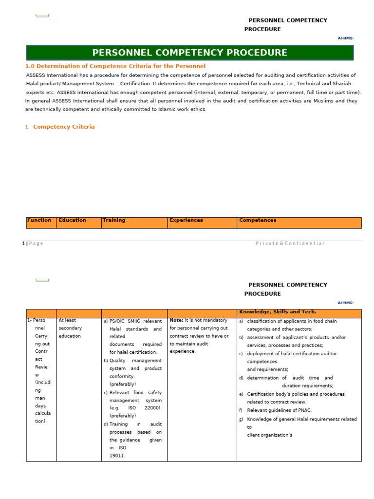 Personnel Competency Procedure | PDF | Audit | Iso 9000