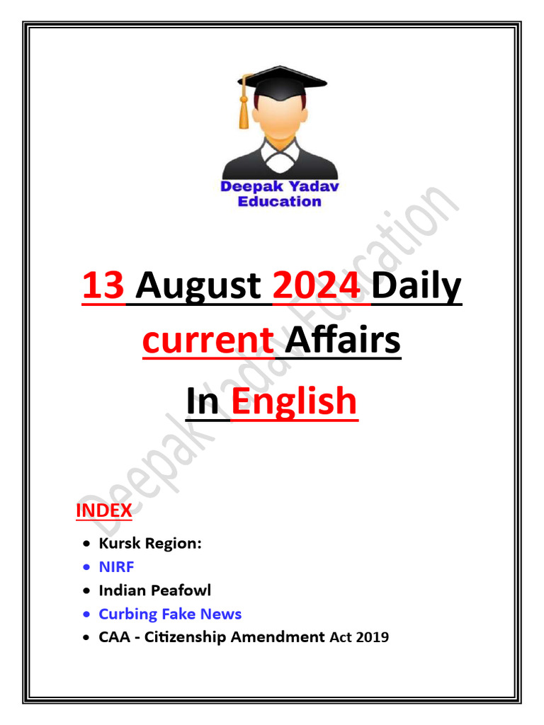 August 2024 Daily Current Affairs Summary | PDF