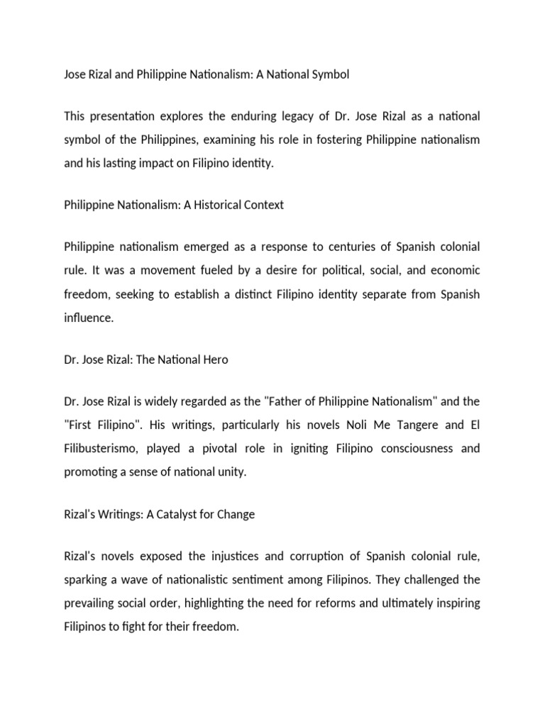 Jose Rizal and Philippine Nationalism A National Symbol | PDF ...