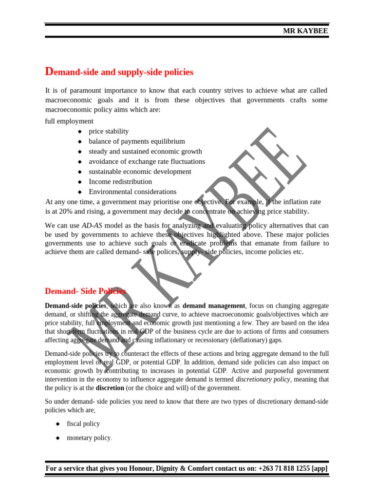 Demand & Supply Side Policies | PDF | Fiscal Policy | Monetary Policy