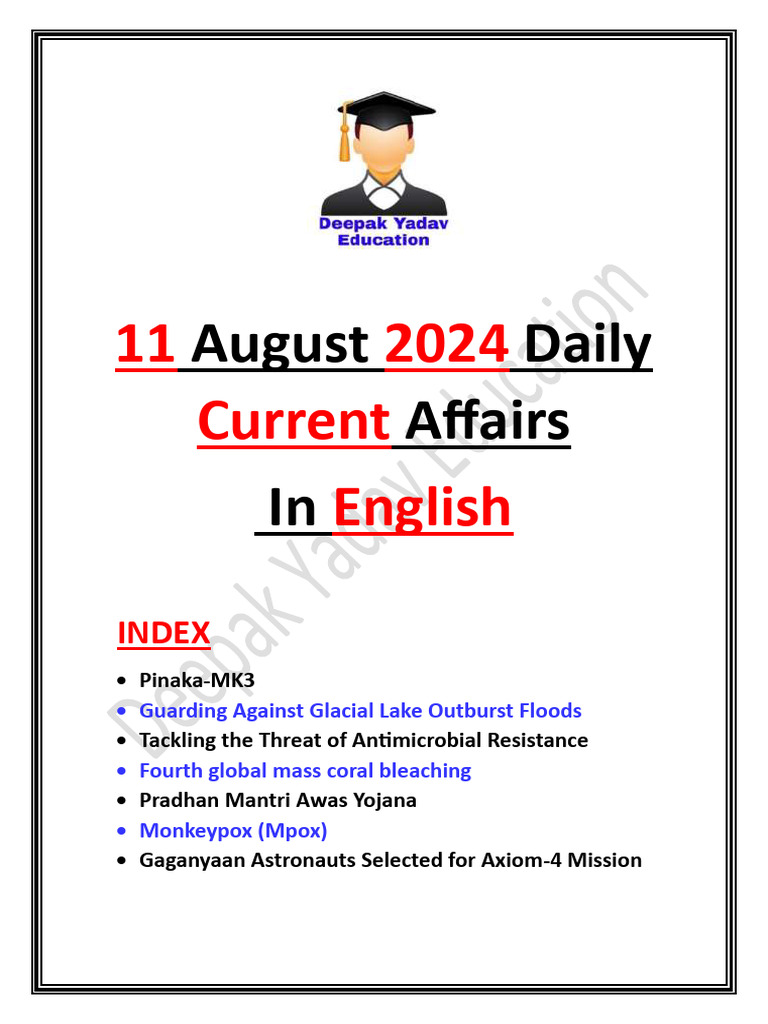 11 August 2024 Daily Current Affairs | PDF | Coral | Antimicrobial ...