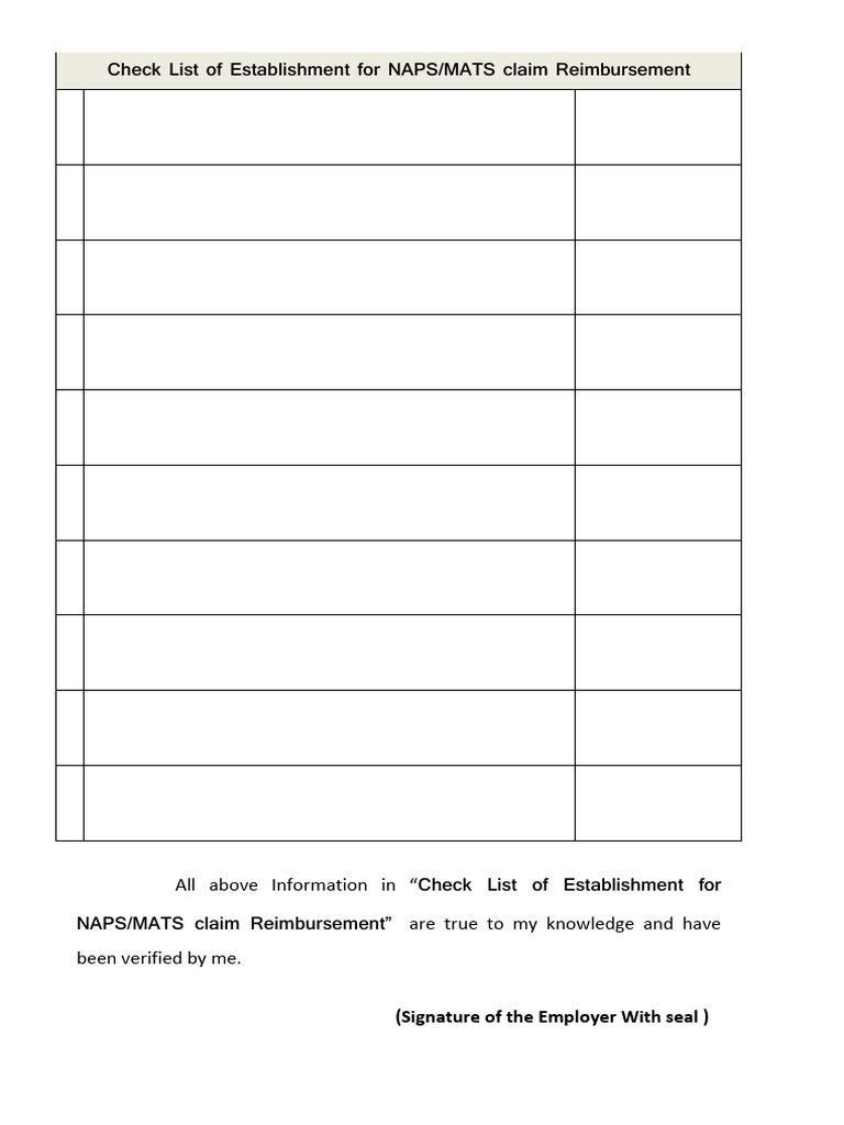 NAPS Claim Reimbursement Checklist | PDF