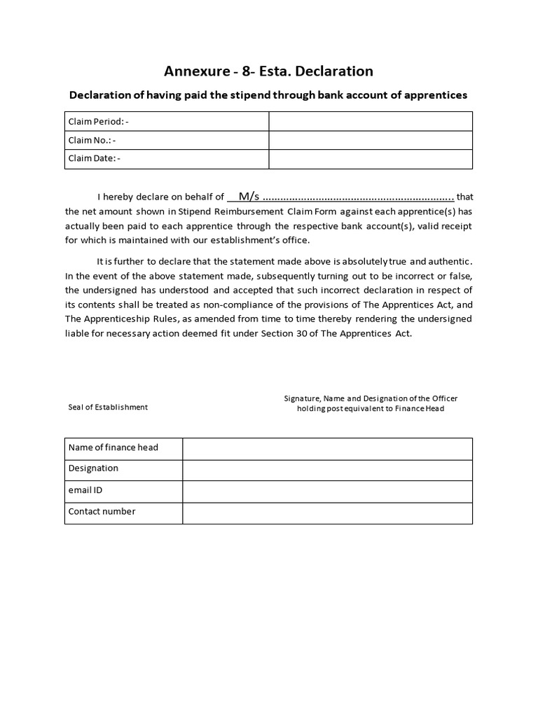 Stipend Reimbursement Declaration Form | PDF