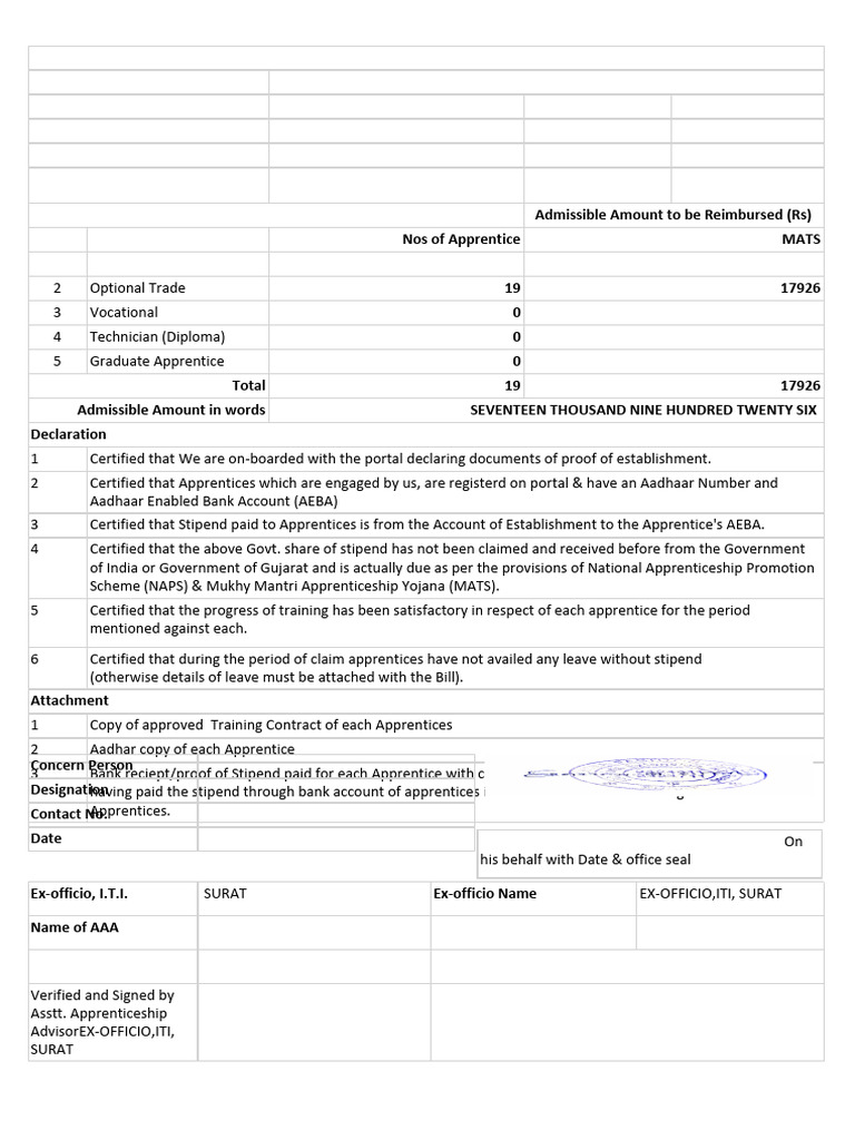 Stipend Reimbursement Patrak | PDF | Apprenticeship | Career And ...