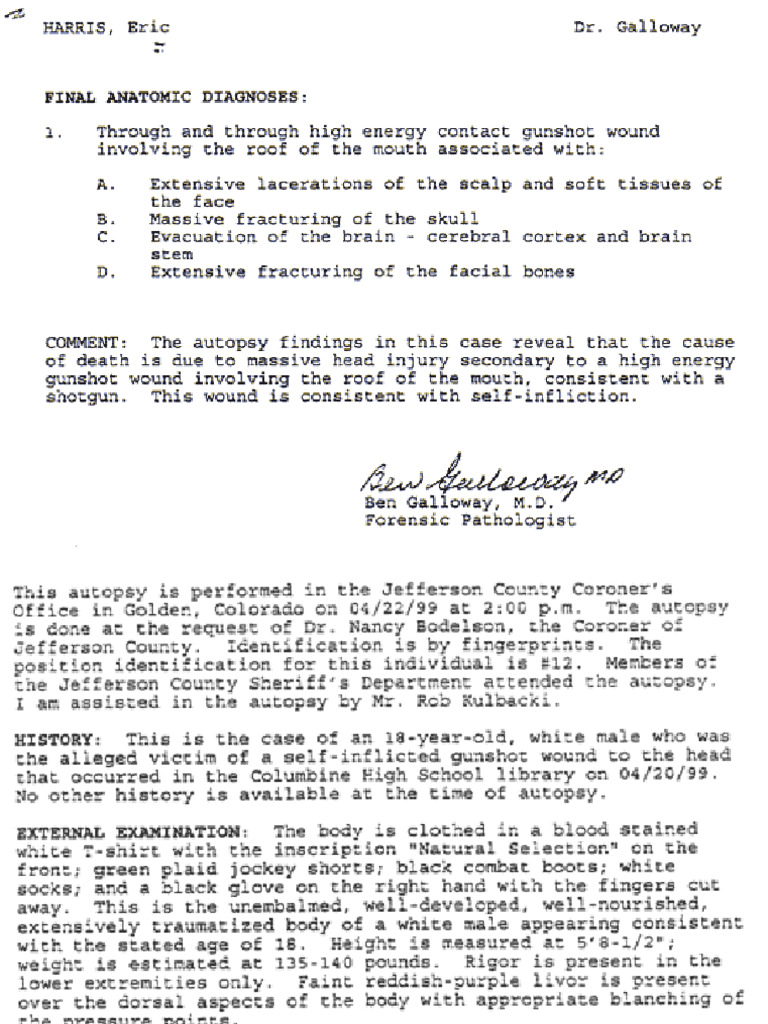 Eric Harris Autopsy | PDF