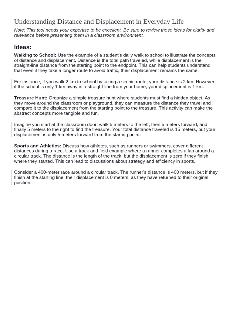 Real-Life Distance vs. Displacement Examples | PDF
