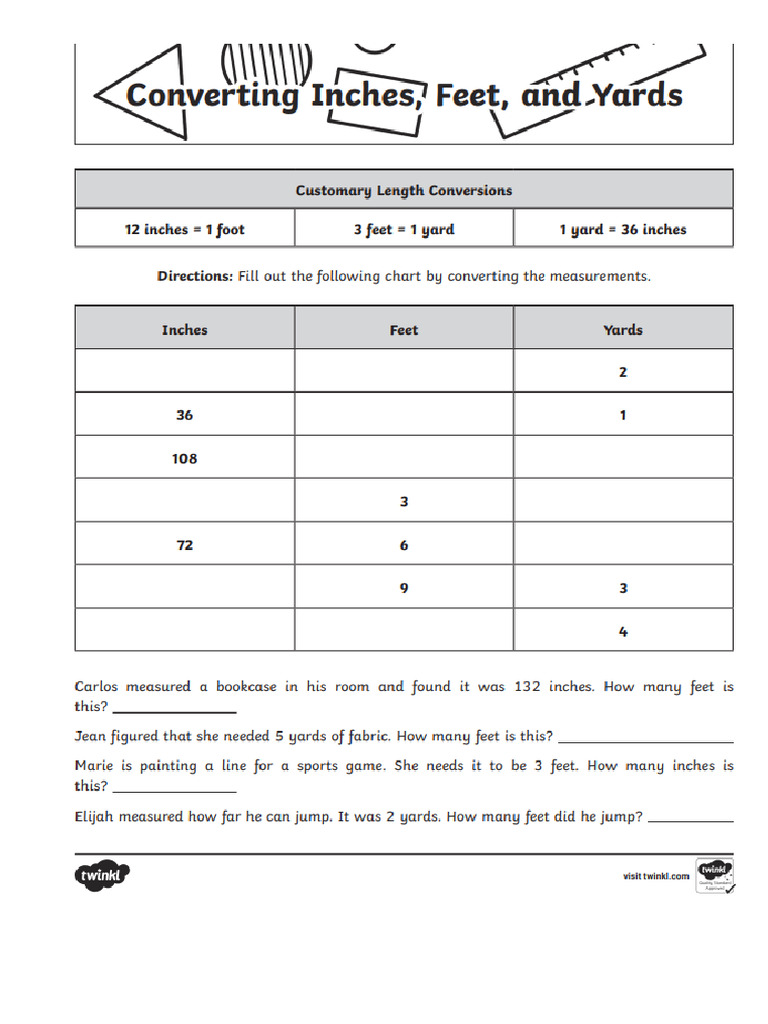 Conversion Yard, Feet, Inches & Mental Math Practice | PDF