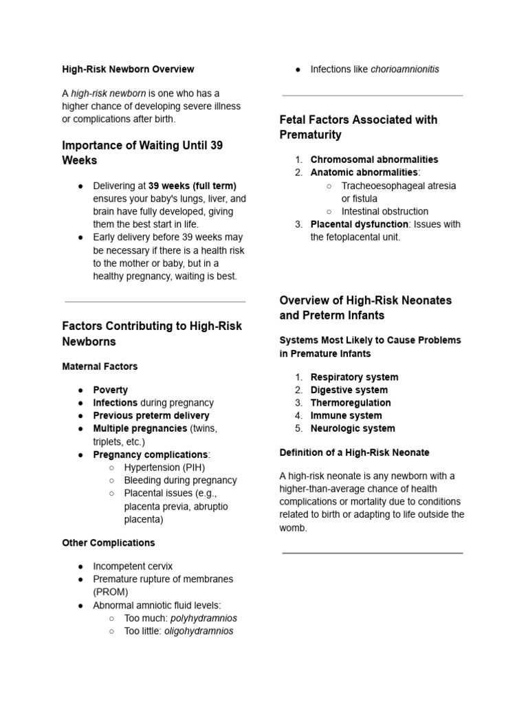 High-Risk Newborn Overview | PDF | Preterm Birth | Lung