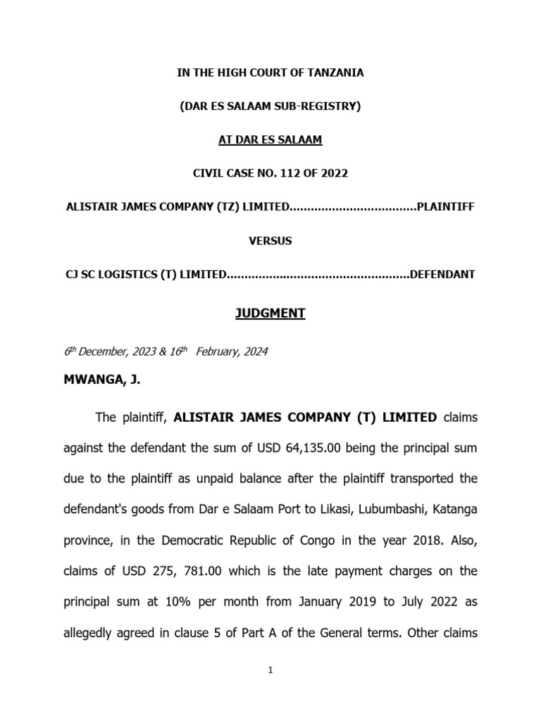Alistair James Co. vs CJ SC Logistics Case | PDF | Damages | Lawsuit