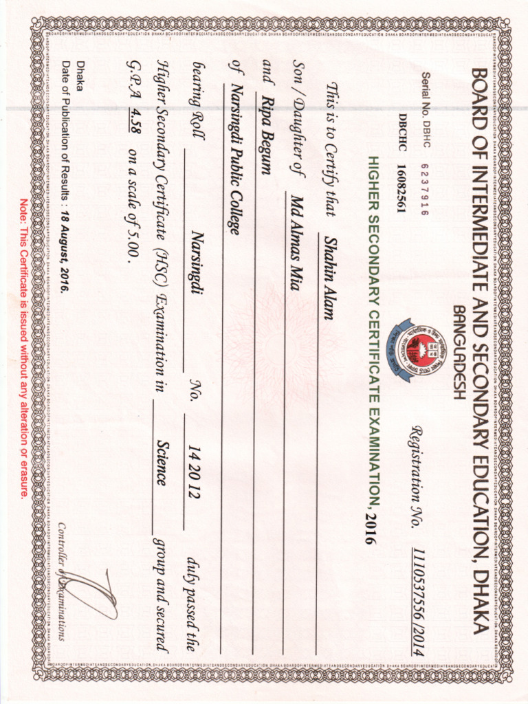 HSC Certificate | PDF