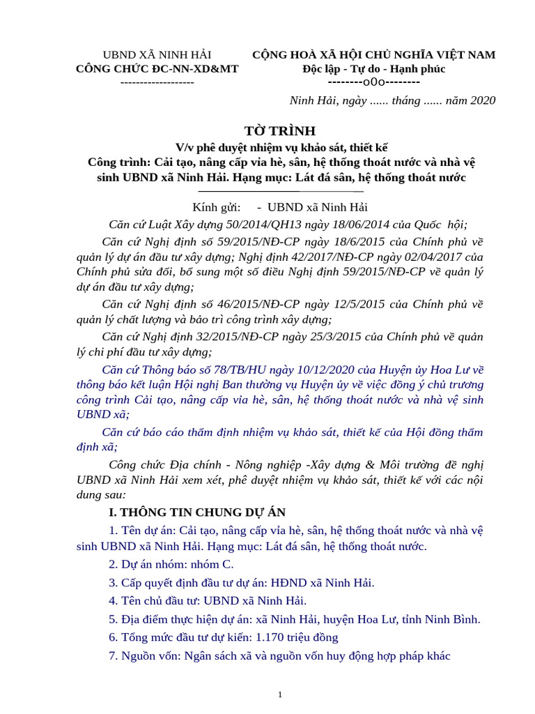 3.TTr- phê duyệt Nhiệm vụ KSTK | PDF