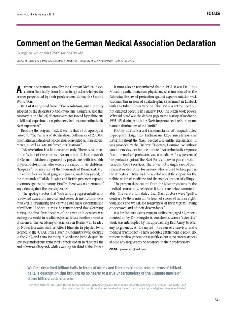 Comment On The German Medical Association Declaration 20891 | PDF ...