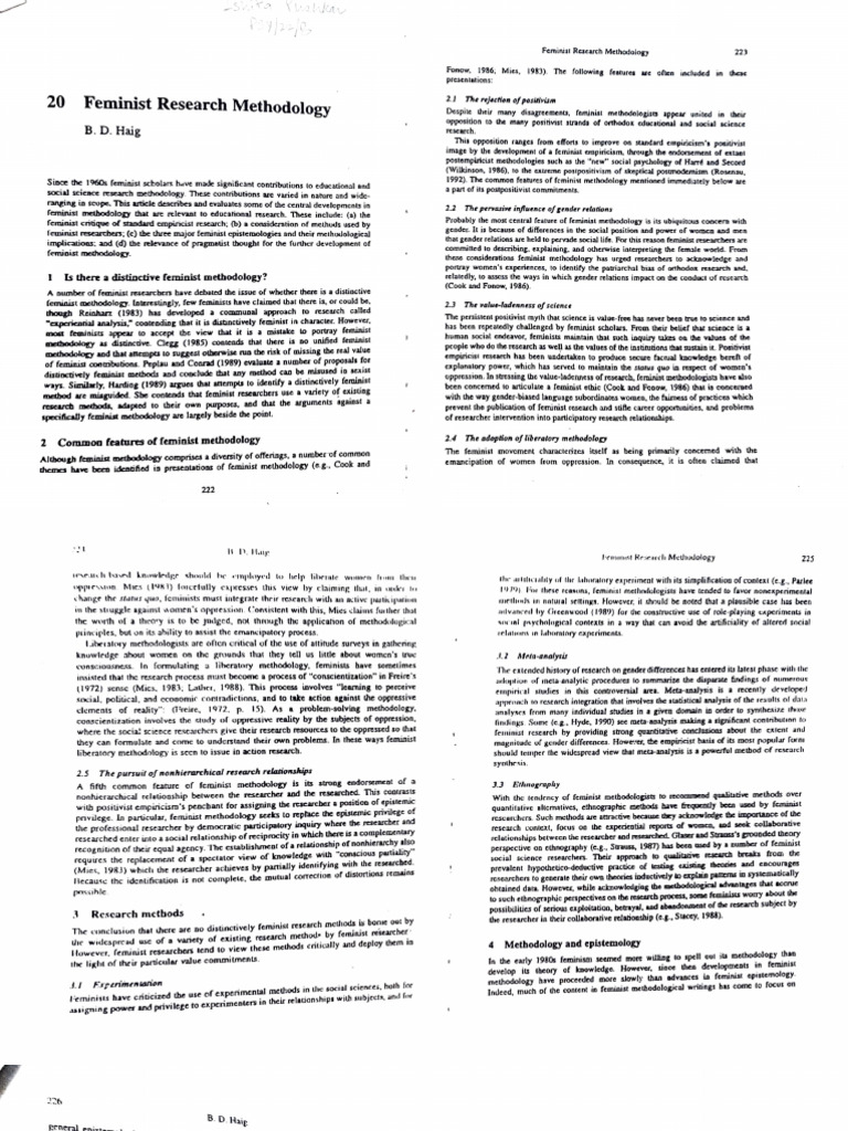 Feminist Methodology | PDF | Methodology | Quantitative Research