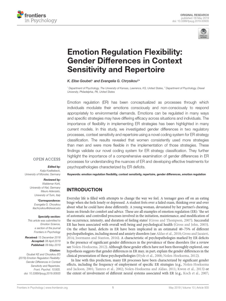 Emotion Regulation Flexibility Gender Differences in Context ...