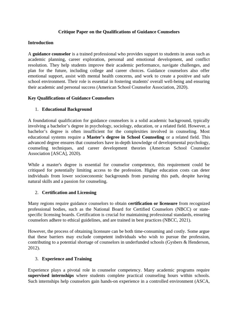 Critique Paper - Flores Judy Ann | PDF | School Counselor | Counseling ...
