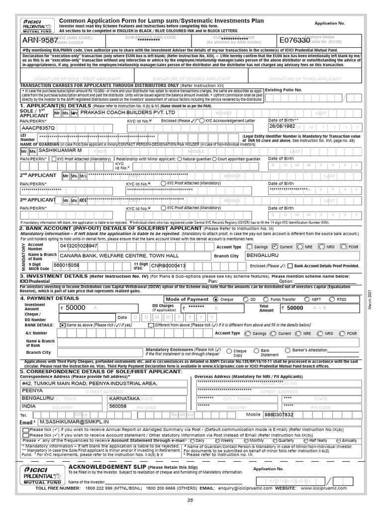 ICICI Prudential Investment Application Form | PDF | Banks | Cheque