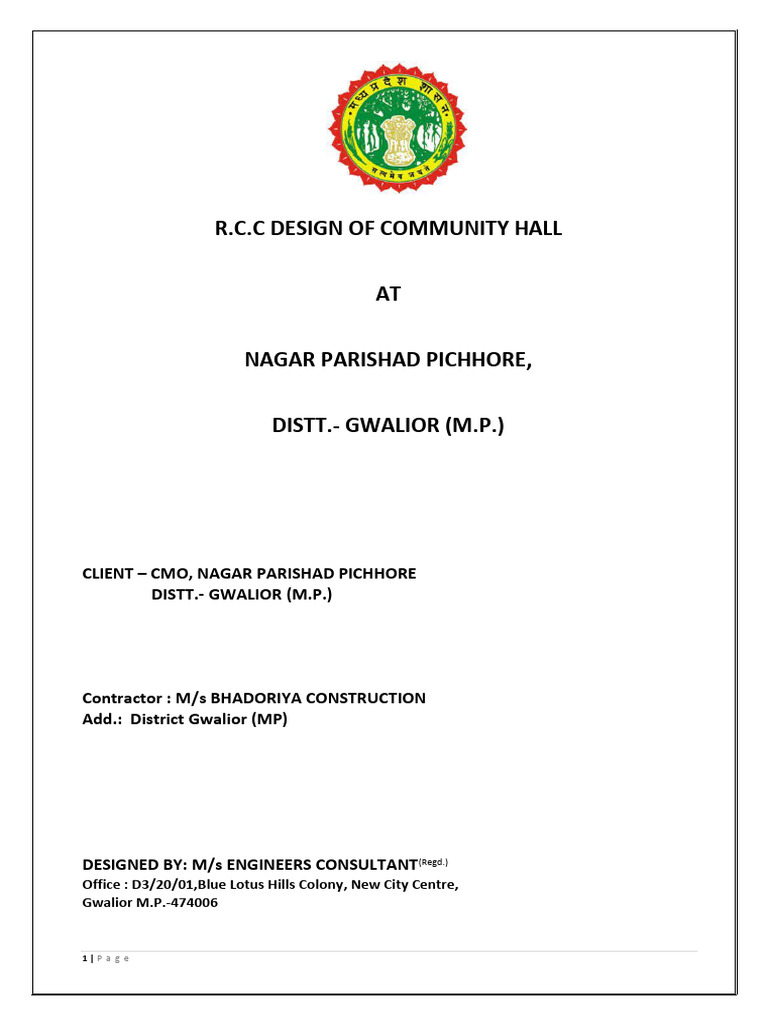 Community Hall Pichhore Drawing 1-10 Pages | PDF