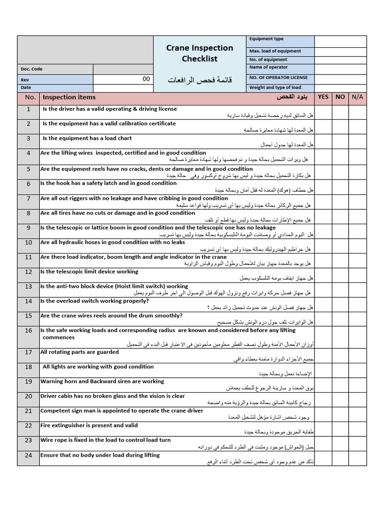 Crane Inspection Checklist Form | PDF