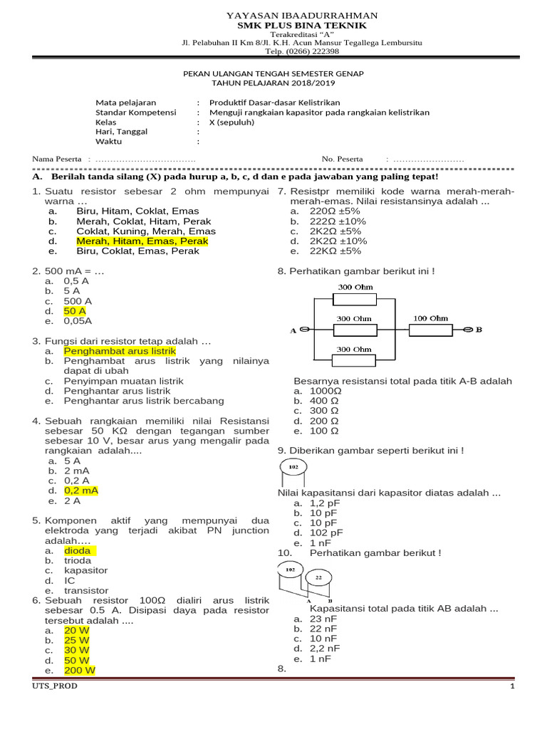 Soal UTS Prod TAV X 2019 | PDF