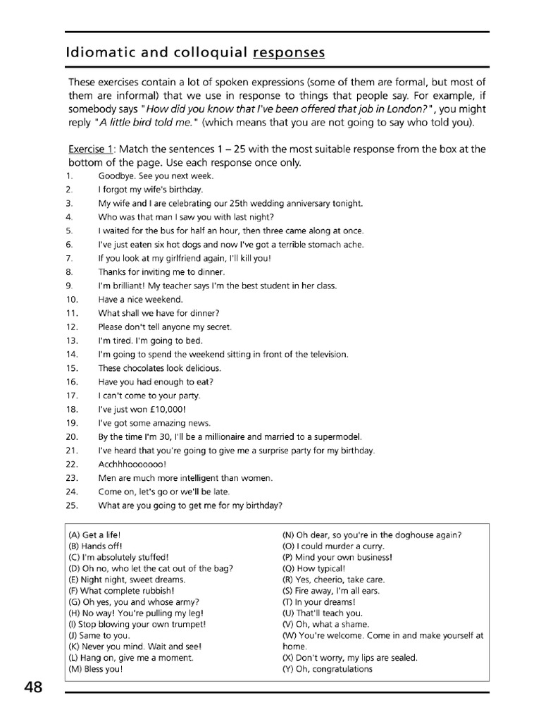 Idiomatic Responses 1 | PDF