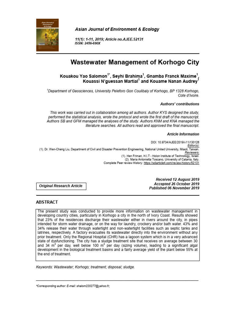 Wastewater Management of Korhogo City | PDF | Sewage Treatment | Sewage