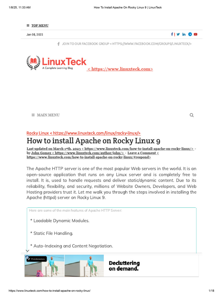 How To Install Apache On Rocky Linux 9 - LinuxTeck | PDF | Apache Http Server | Web Server