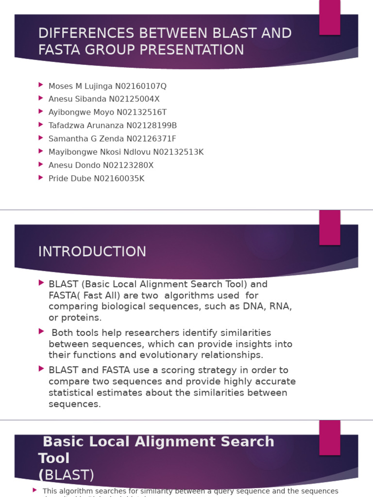 Blast and Fasta Presentation | PDF | Sequence Alignment | Nucleic Acid Sequence