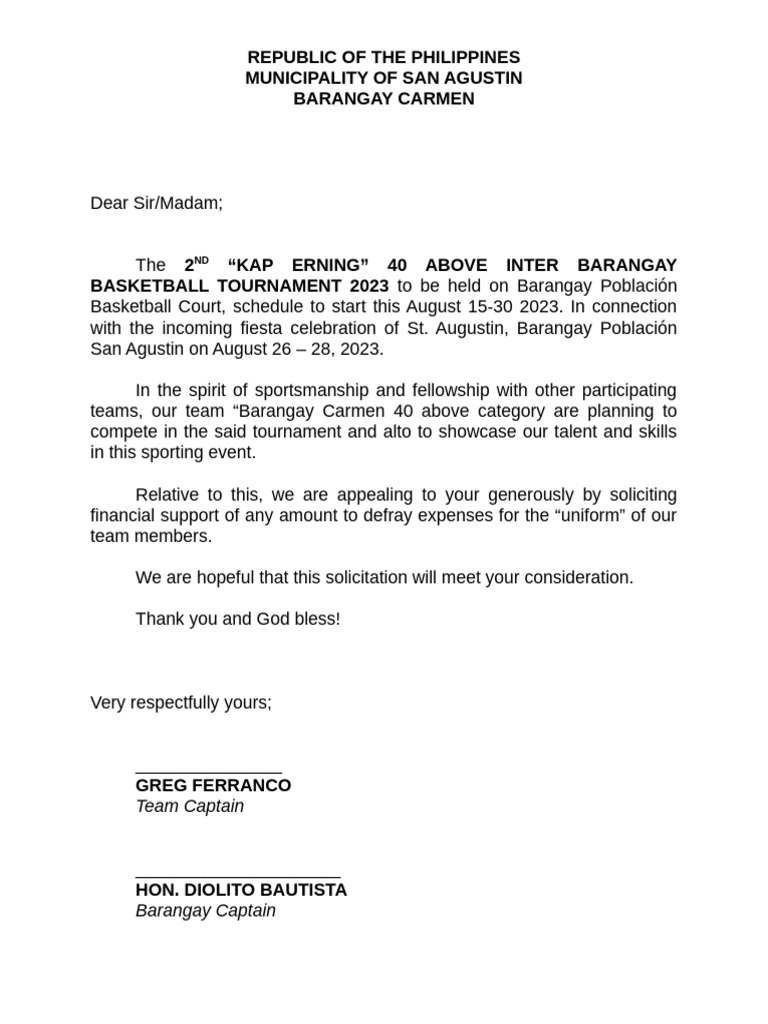 solicitation letter basketball | PDF