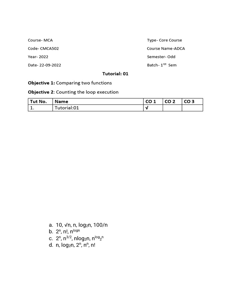 Tutorial 1 algorithms | PDF | Algorithms | Theoretical Computer Science Tutorial 1 algorithms | PDF | Algorithms | Theoretical Computer Science