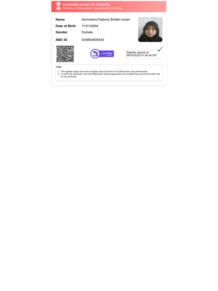 Digital Certificate for Ashmeera Shaikh | PDF