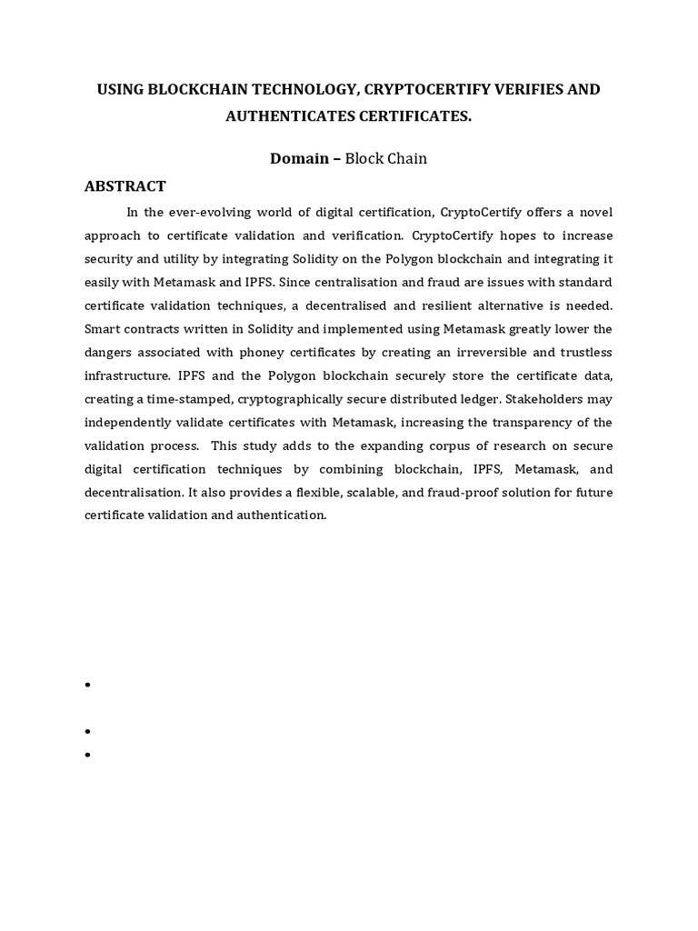 CryptoCertify: Securing Certificates on Polygon | PDF | Public Key ...