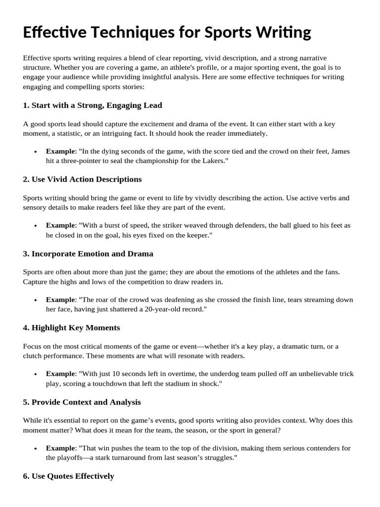 Effective Techniques for Sports Writing | PDF | Sports | Narrative