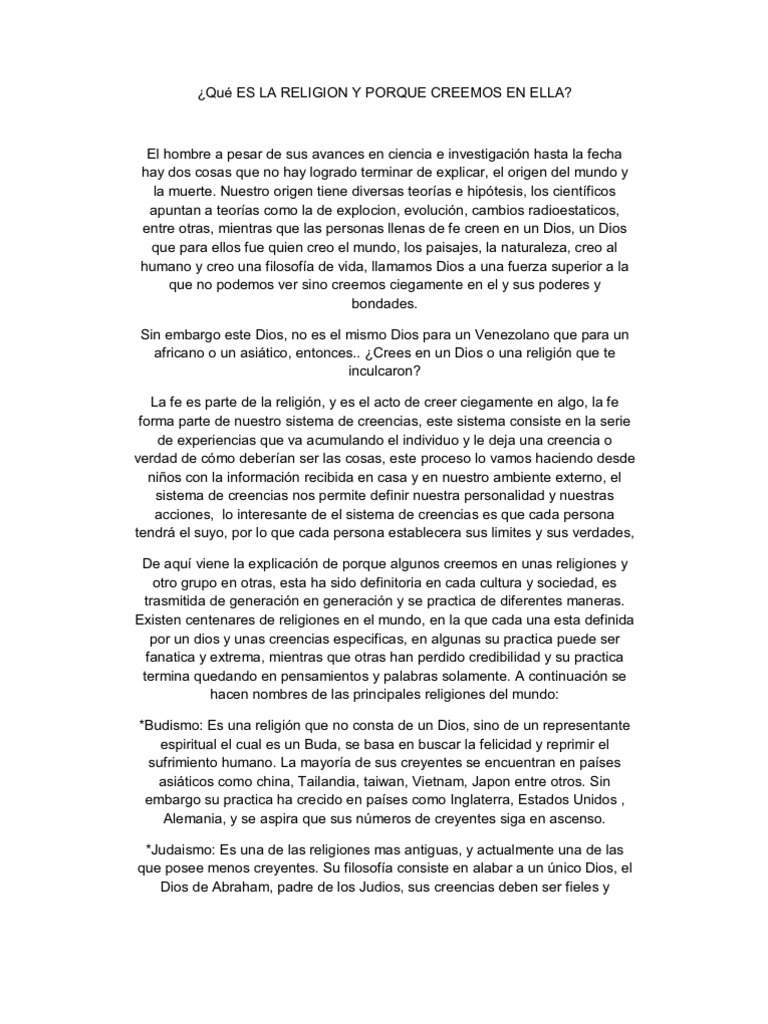 Qué ES LA RELIGION Y PORQUE CREEMOS EN ELLA | PDF