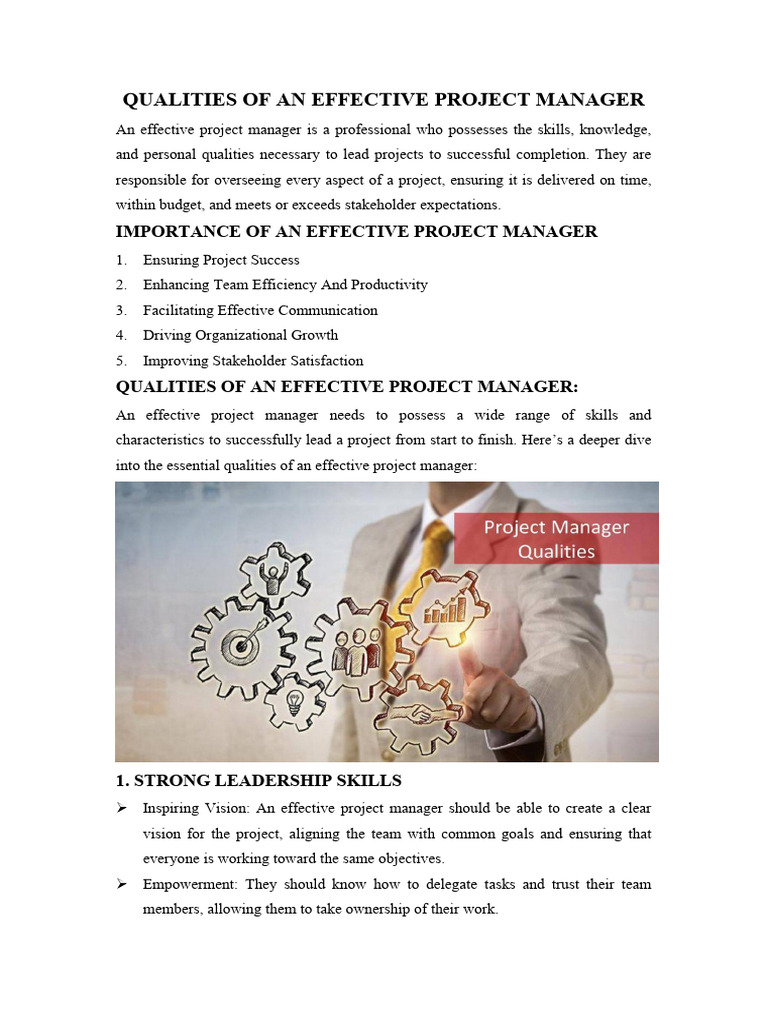 Essential Qualities of Project Managers | PDF | Risk | Goal